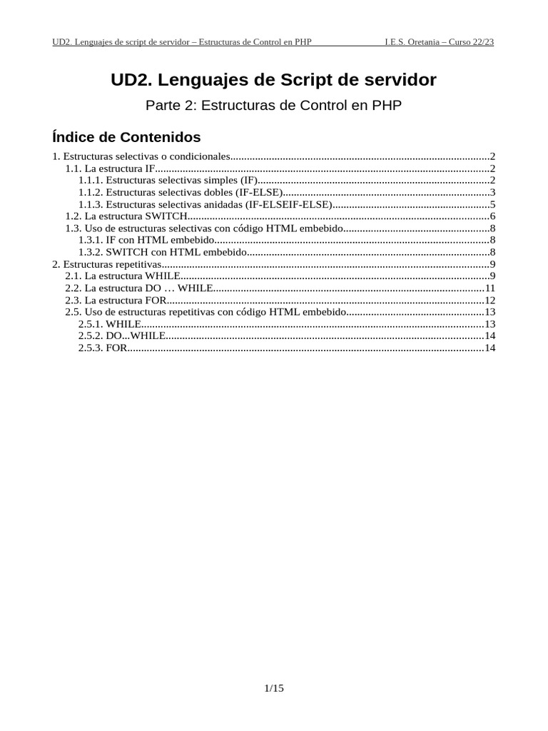 Estructuras de Control en PHP | PDF | Flujo de control | Lenguaje de ...