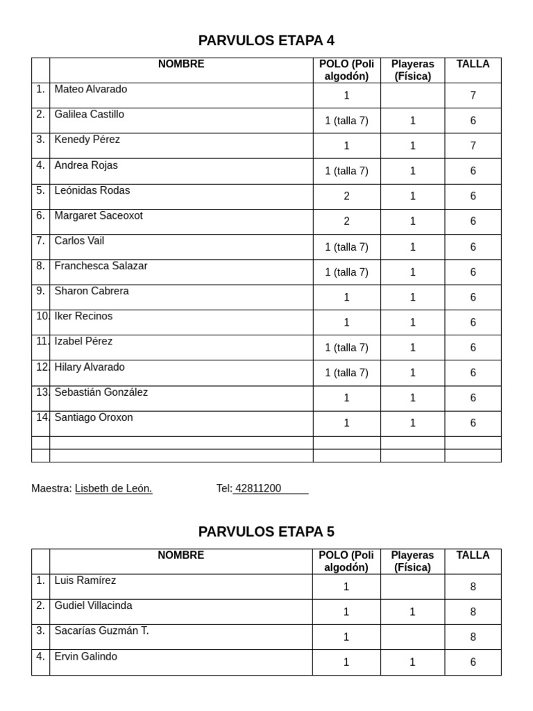 Playeras PARVULOS | PDF