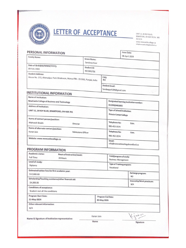 Letter of Acceptance | PDF