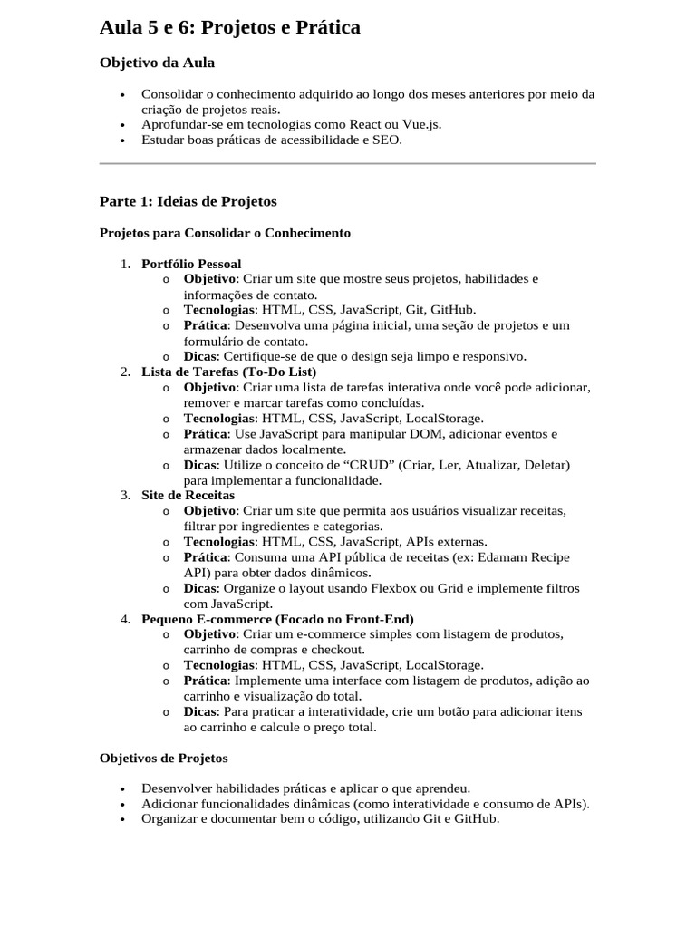 5 - Aula 5 e 6 Projetos e Prática | PDF | SEO | Script Java