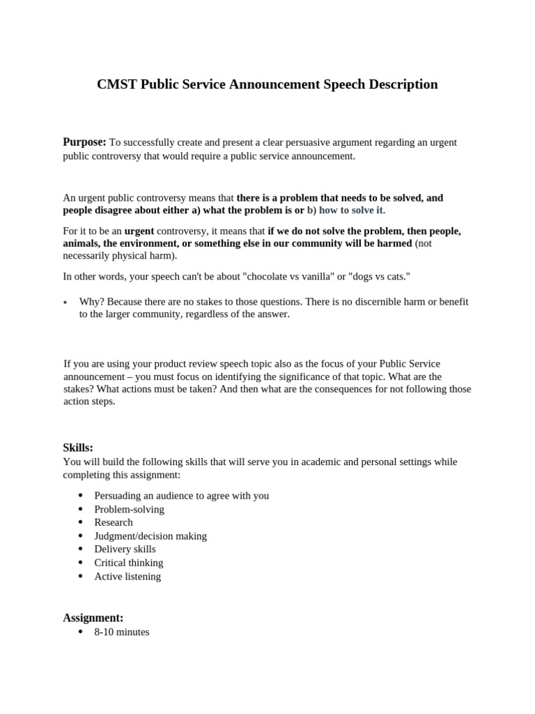 Public Service Announcement Speech Guide | PDF | Citation | Argument
