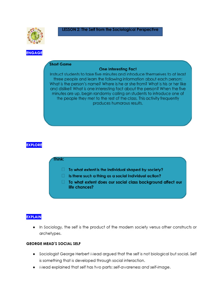 Lesson 2 - The Self From The Sociological Perspective | PDF | Identity ...