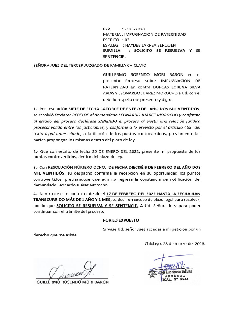 Solicito Se Resuelva y Se Sentencie | PDF