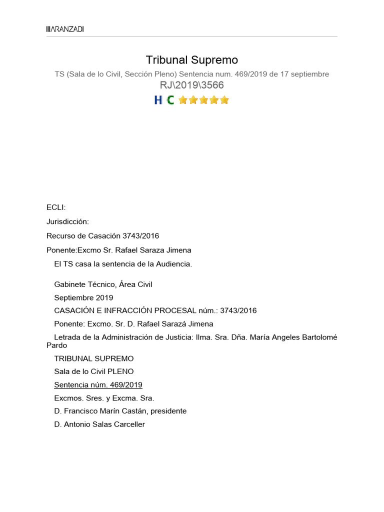 Jur - TS (Sala de Lo Civil, Seccion Pleno) Sentencia Num. 469-2019 de 17 Septiembre - RJ - 2019 ...