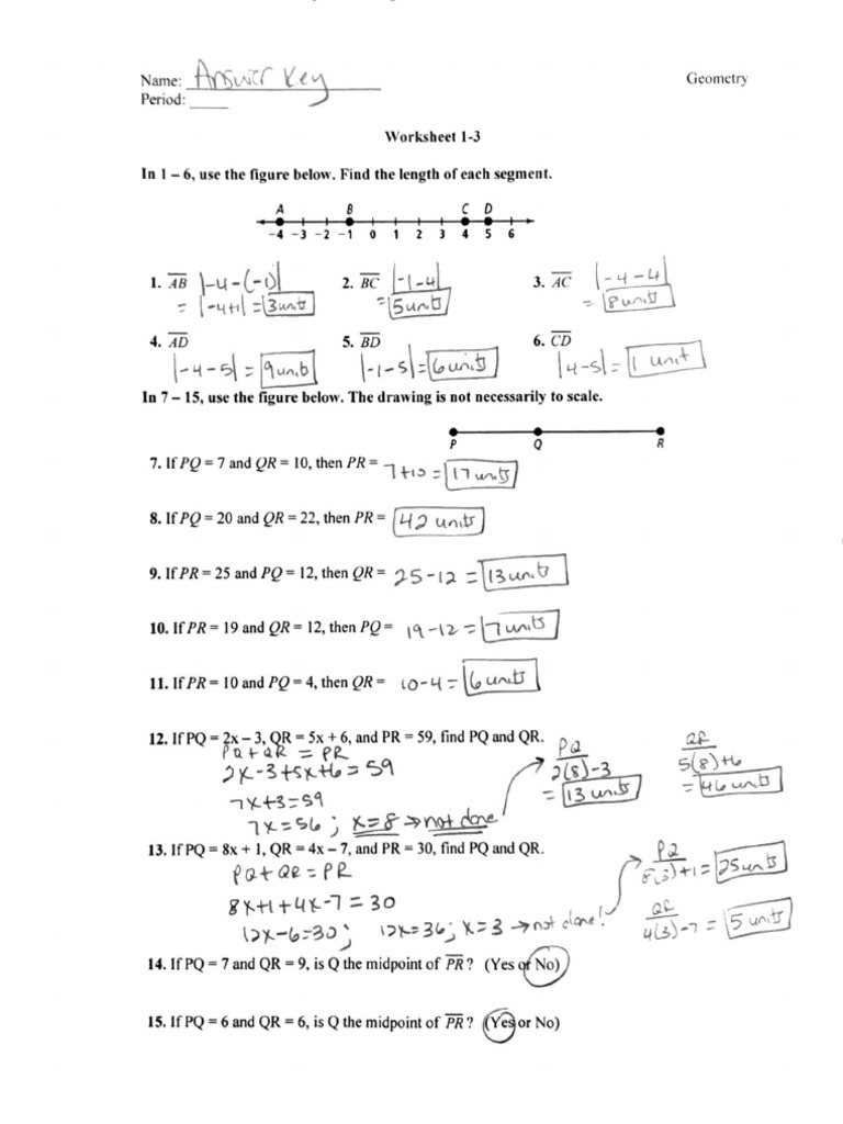 Worksheet 1-3 Measuring Angles ANSWER KEY | PDF