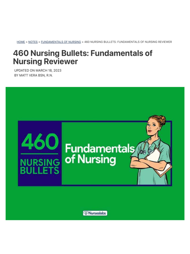 460 Nursing Bullets - Fundamentals of Nursing Revi | PDF | Pain | Nursing