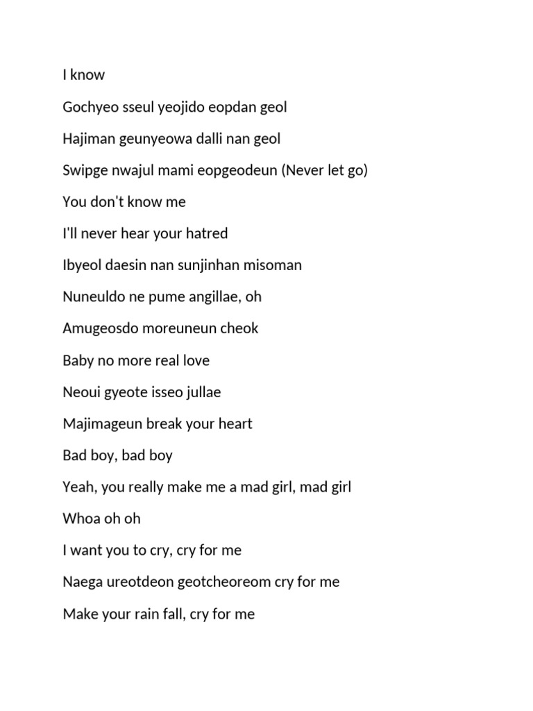"Cry For Me: Emotional Song Lyrics" | PDF