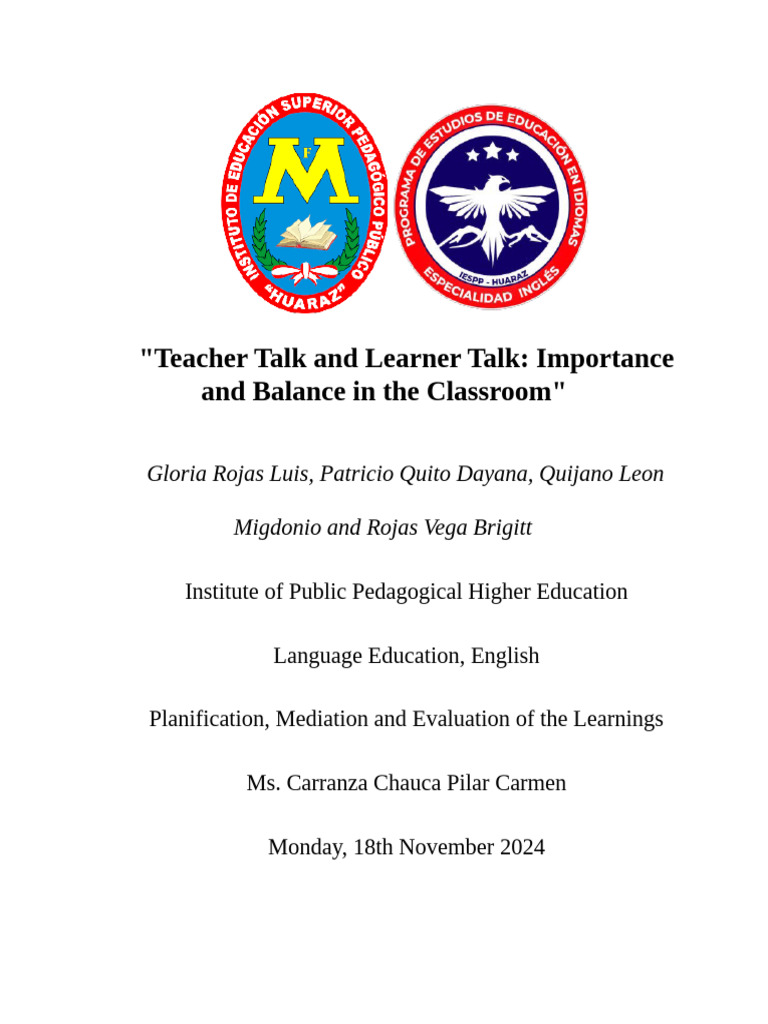 Teacher Talk and Learner Talk Importance and Balance in the Classroom ...