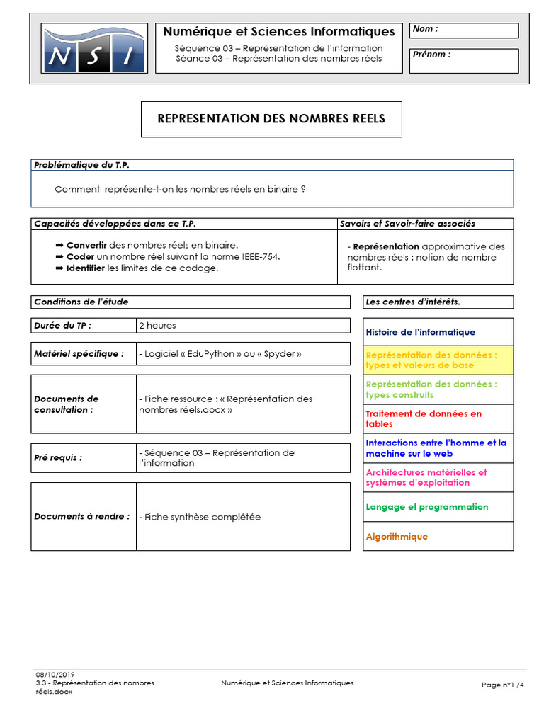 Représentation des Nombres Réels en Binaire | PDF | Données numériques ...