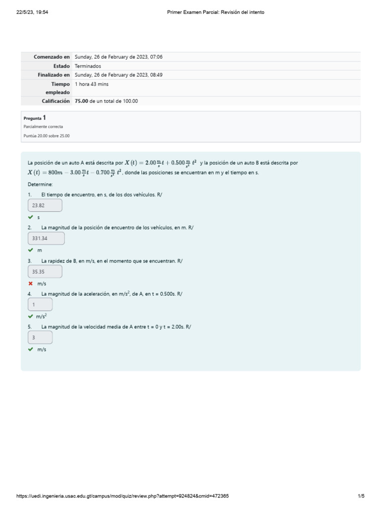 Primer Examen Parcial - Revisión Del Intento | PDF | Vector Euclidiano | Mecanica clasica