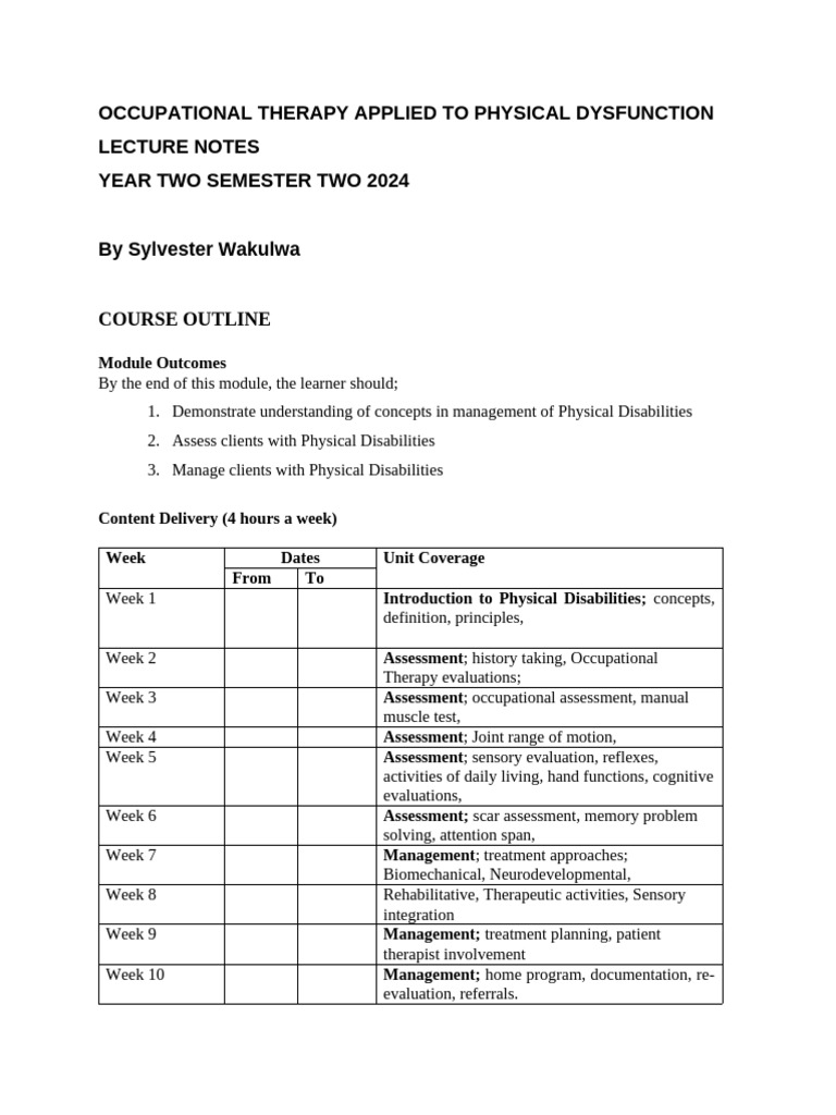 Occupational Therapy Applied To Physical Dysfunctions Notes | PDF ...