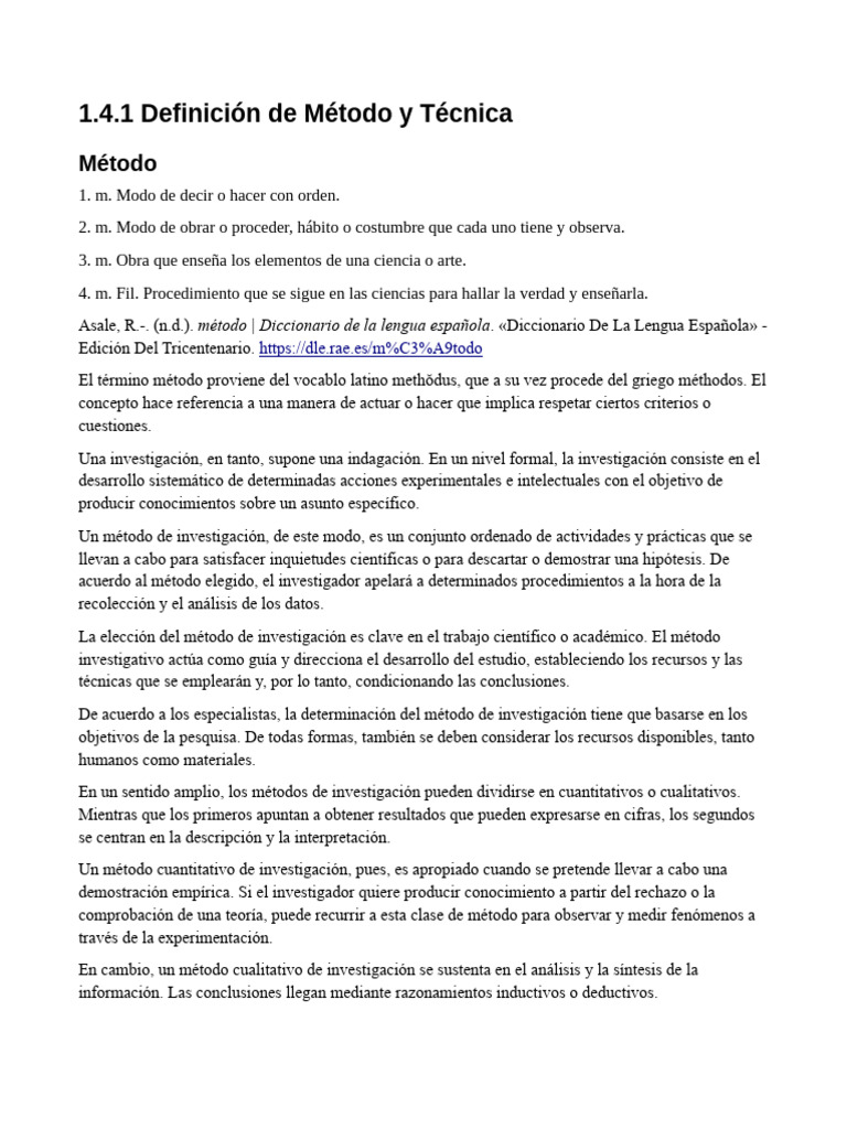 Definicion Metodo y Técnica | PDF | Método científico | Investigación cuantitativa