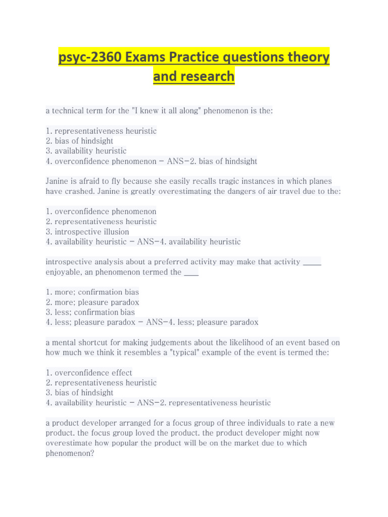 Psychology Exam Practice Questions | PDF