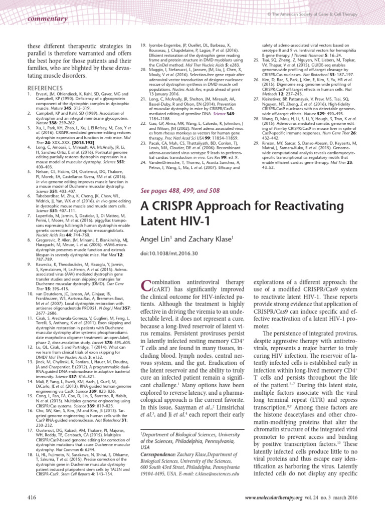 A CRISPR Approach For Reactivating Latent HIV 1 Ym | PDF | Hiv | Biology