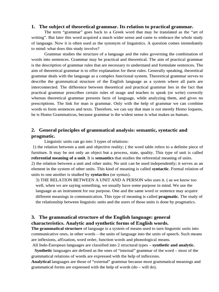 Theoretical Grammar Exam | PDF | Part Of Speech | Word