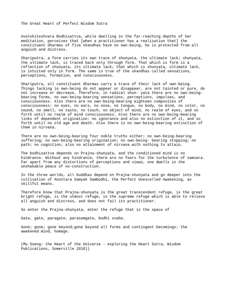 The Great Heart of Perfect Wisdom Sutra (Soeng, 2010) | PDF ...