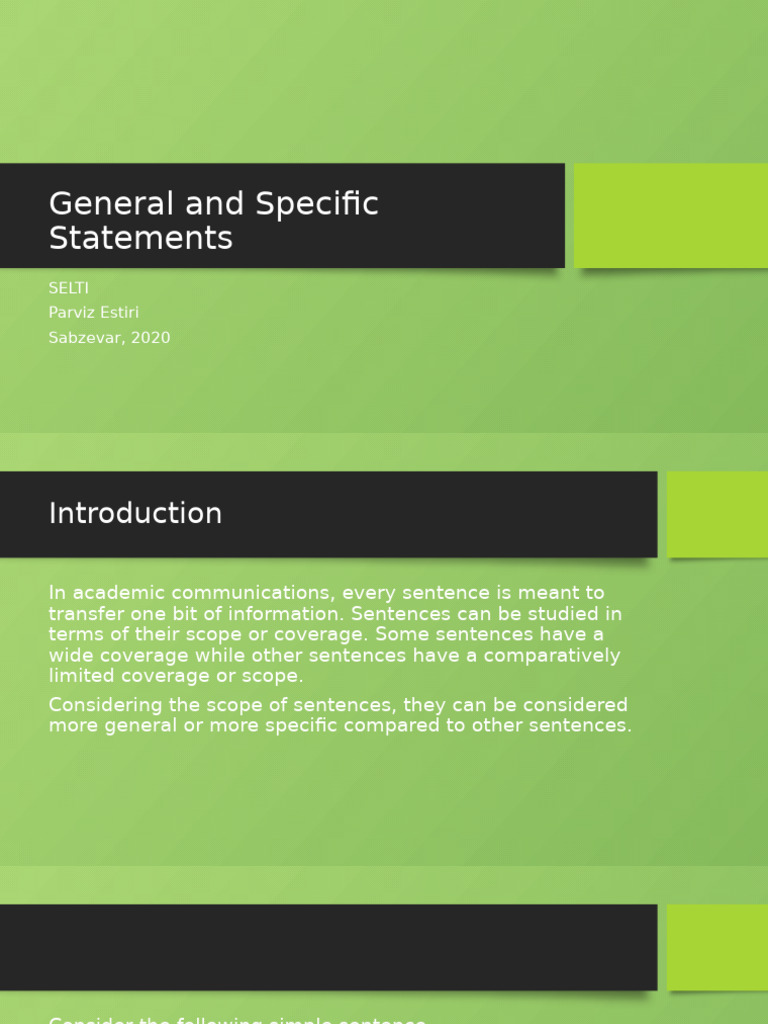 General vs. Specific Statements | PDF | Adverb | Adjective