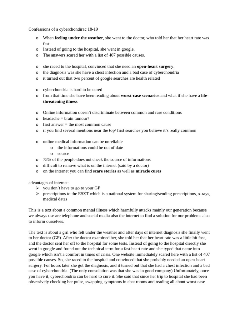 Confession of A Cyberchondriac U. 2A P. 18-19 | PDF | Clinical Medicine ...