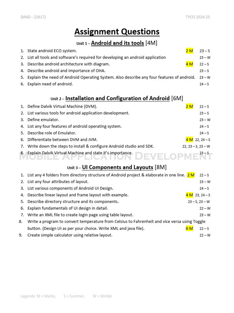MAD (22617) AssignmentQuestions | PDF | Android (Operating System) | User Interface