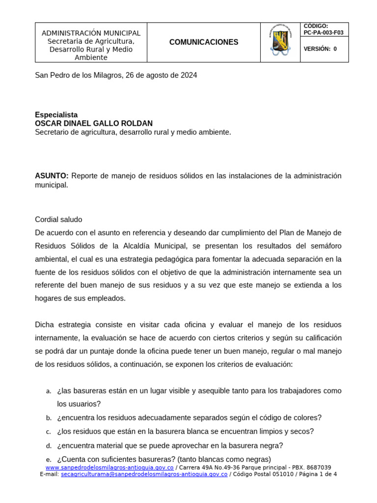 Reporte Semaforo Ambiental (PMIRS) | PDF | Residuos