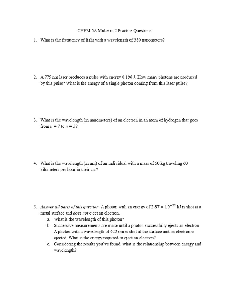 CHEM 6A Midterm 2 Practice Questions | PDF | Atomic Orbital | Electron Configuration