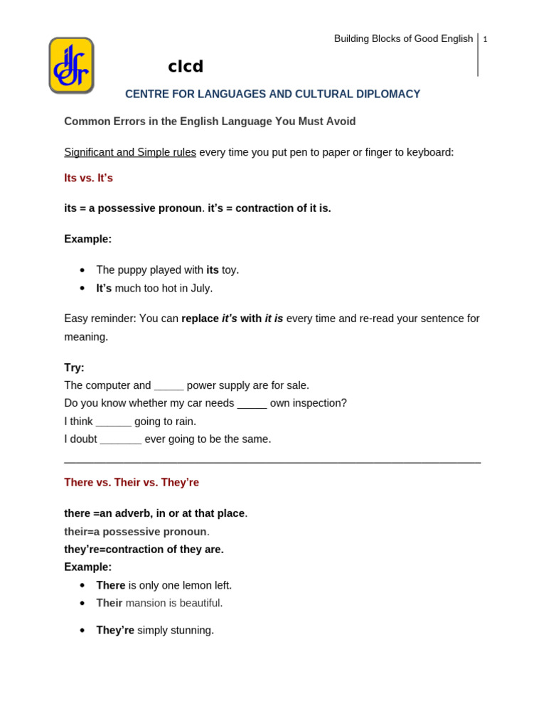 Common English Errors to Avoid | PDF | Plural | English Language