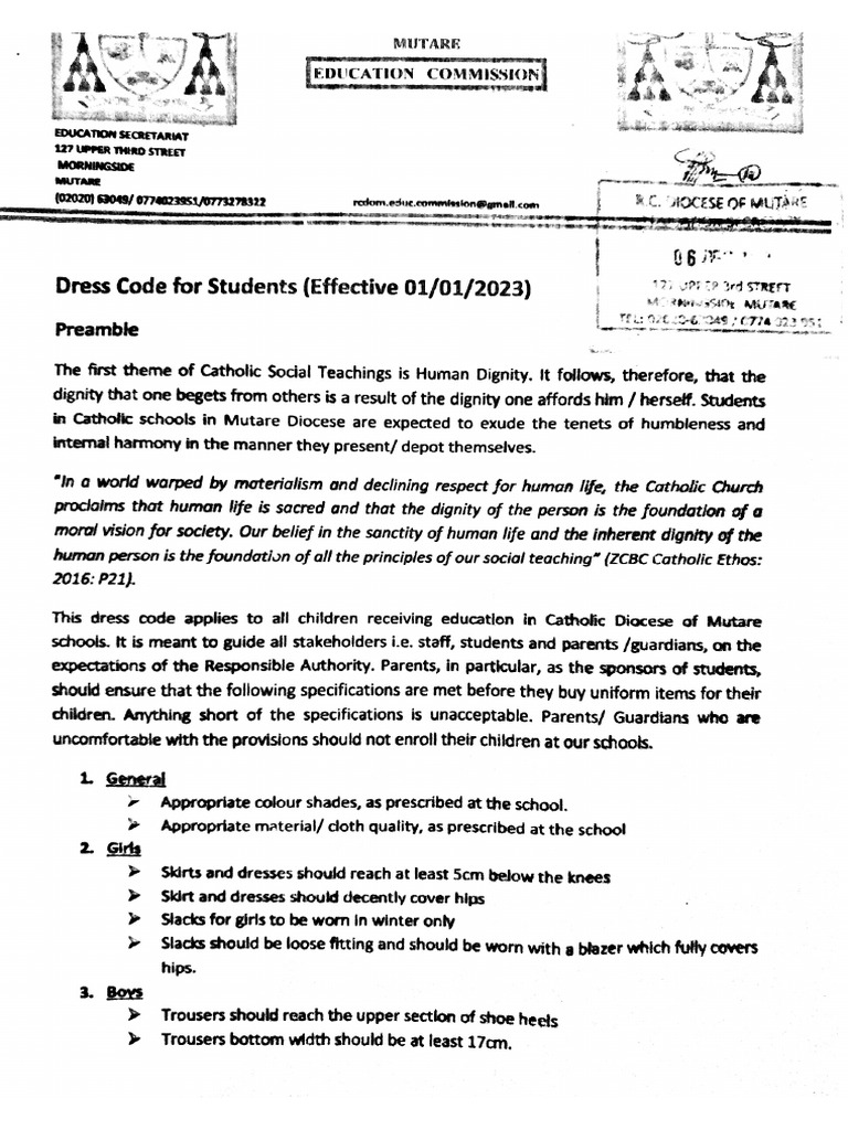 Dress Code For Catholic Schools | PDF