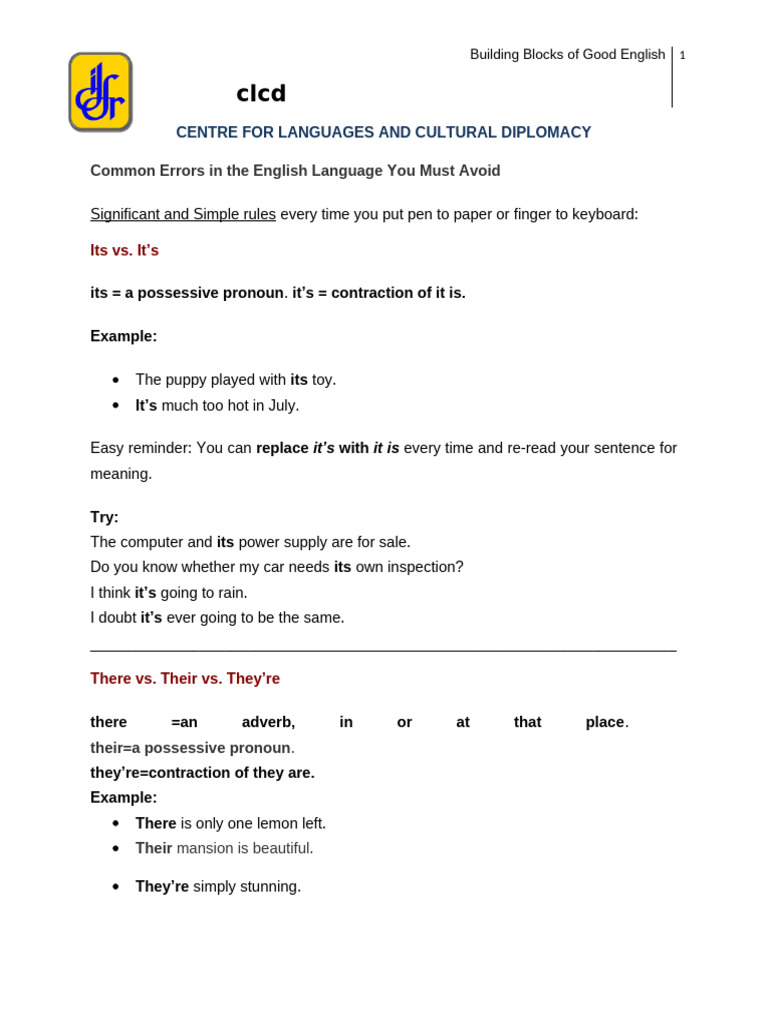 19 Common Errors in The English Language You Must Avoid Teachers | PDF ...