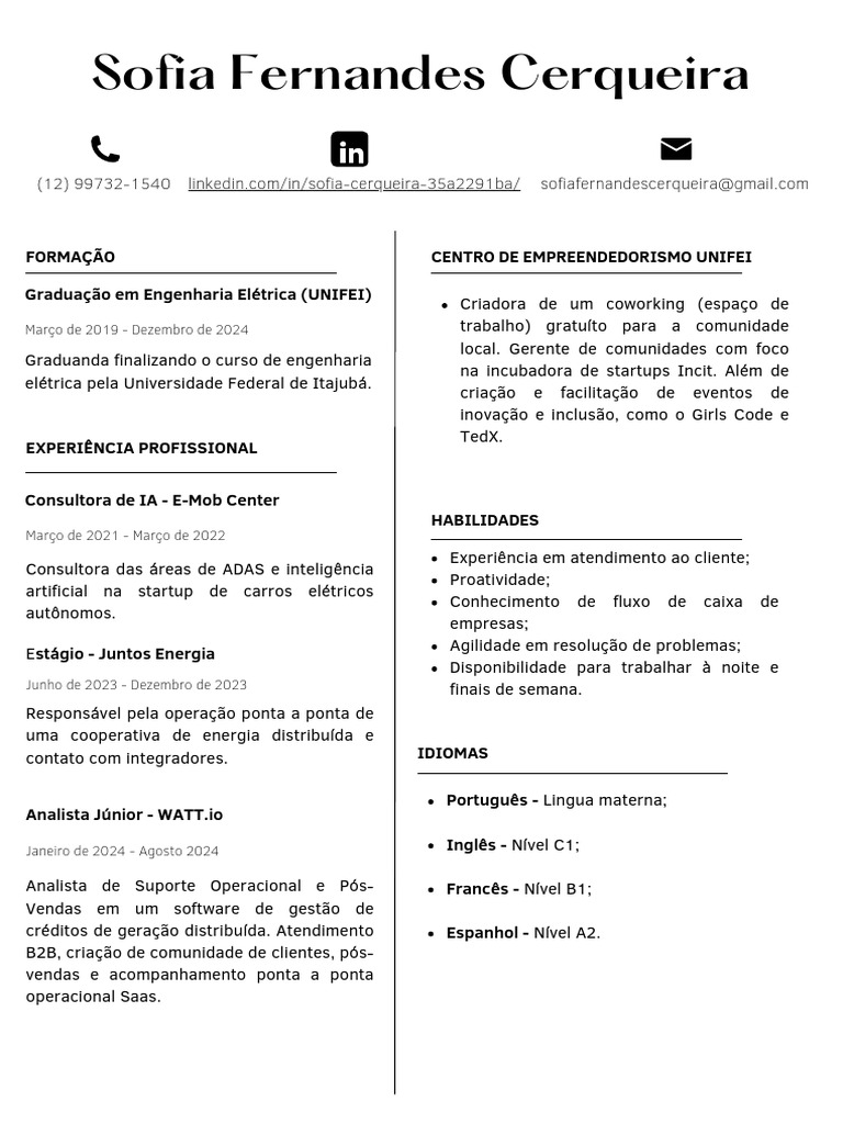 CV Sofia Lanchonete | PDF