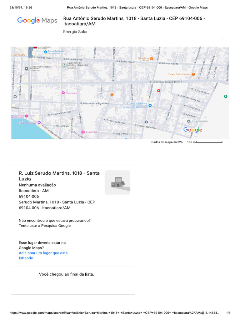 Rua Antônio Serudo Martins, 1018 - Sant... 104-006 - Itacoatiara - AM - Google Maps | PDF