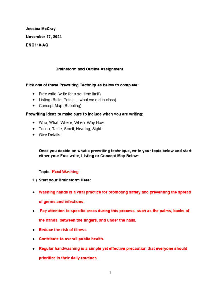 Prewriting and Outline Page-1 PDF | PDF | Hand Washing | Medical ...