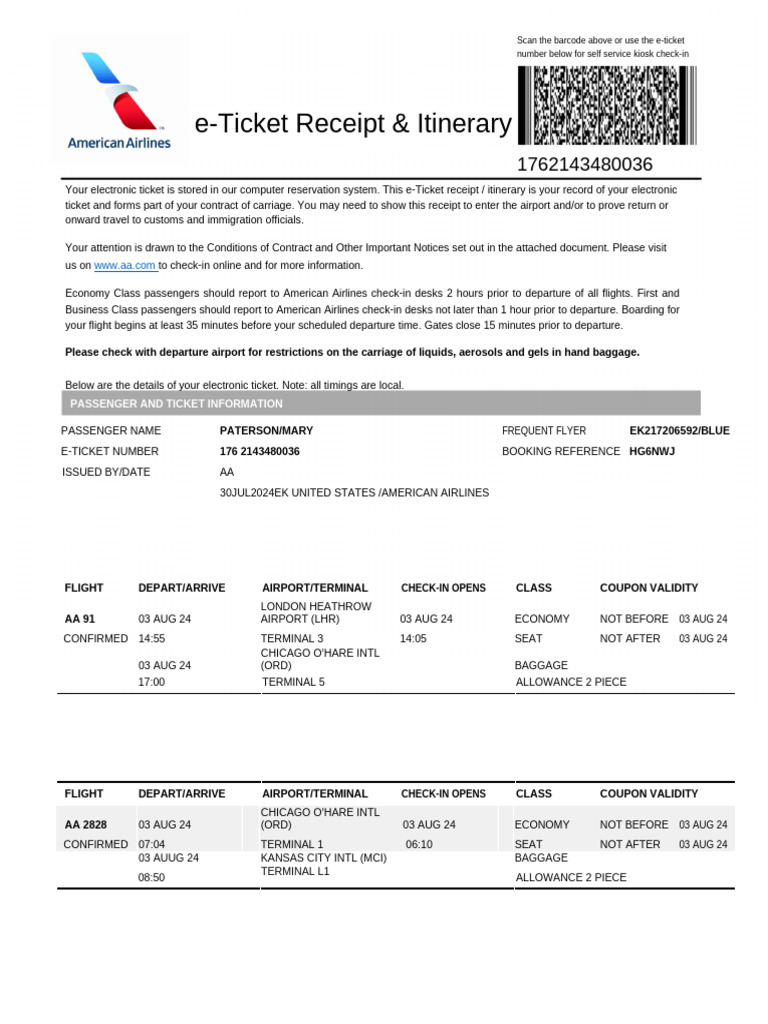 Airline Ticket e-Receipt Template | PDF | Transport | Airlines