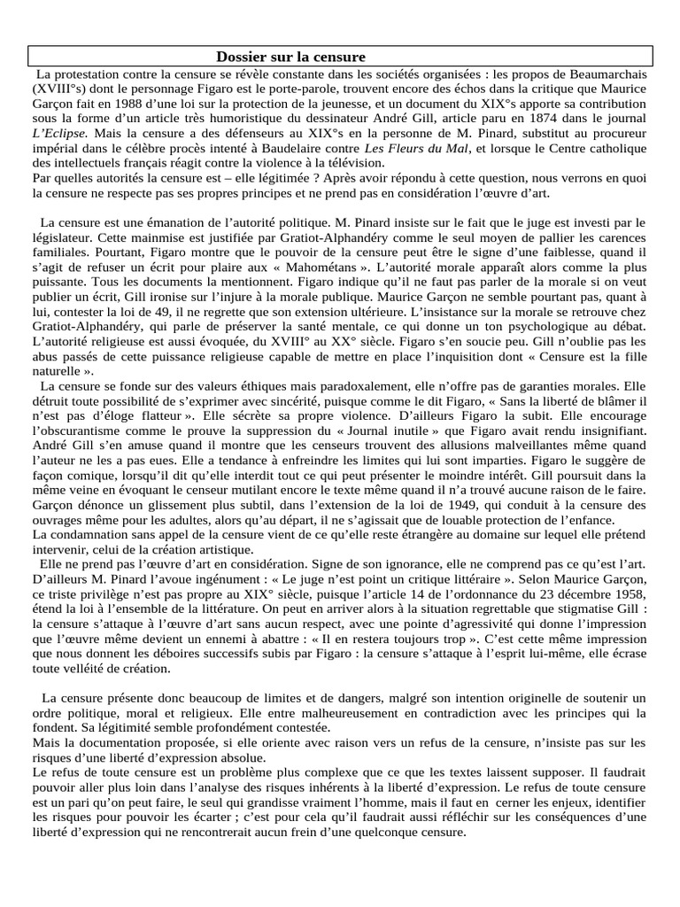 Censure : enjeux et contradictions historiques | PDF | Censure ...