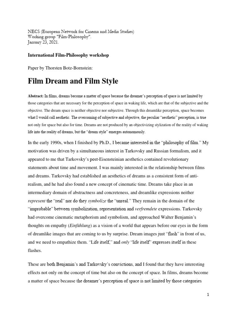Film, Dreams, and Aesthetic Space | PDF | Concept | Dream