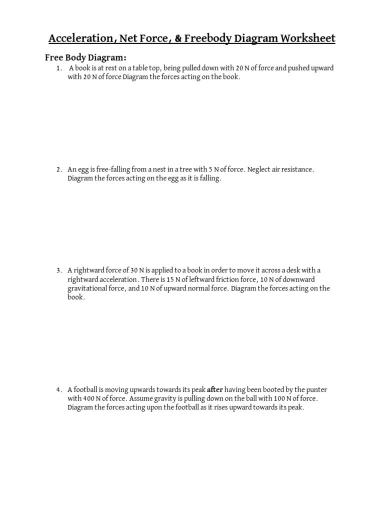 Acceleration, Net Force, & Freebody Diagram Worksheet - Google Docs | PDF | Force | Applied And ...