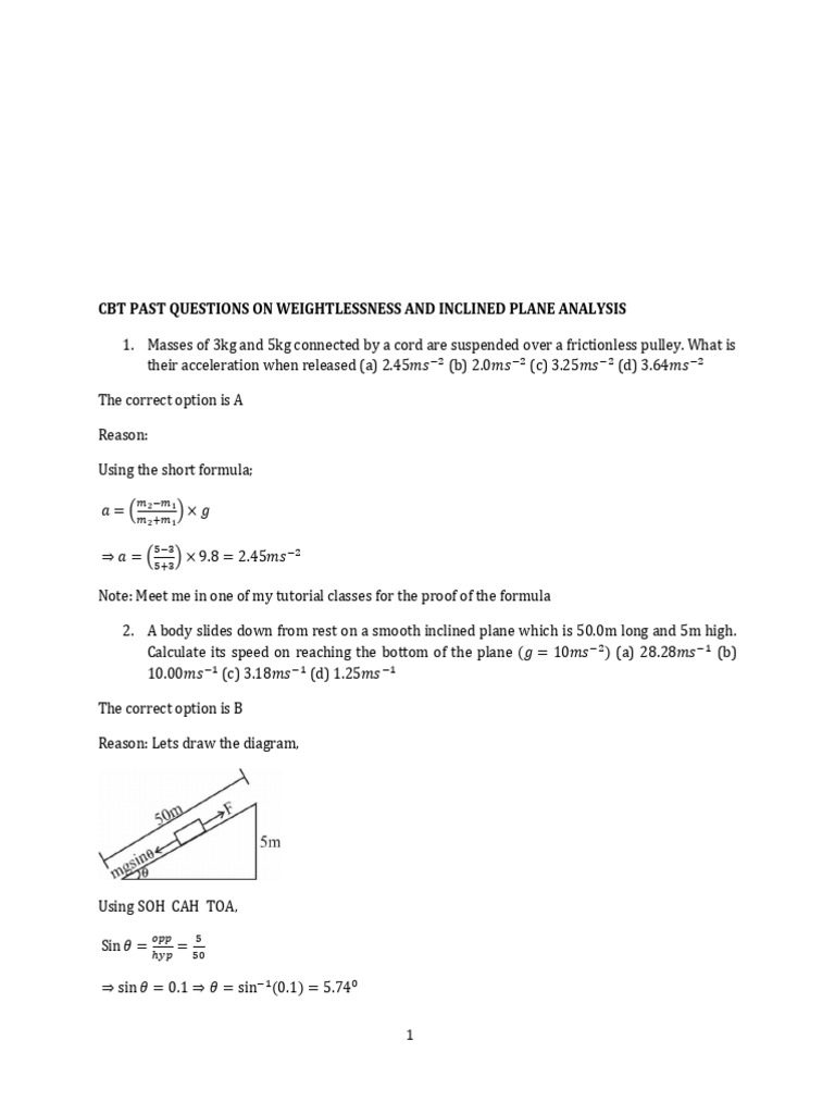 Prof Q&A On Weightlessness and Inclined Plane Analysis | PDF | Force ...