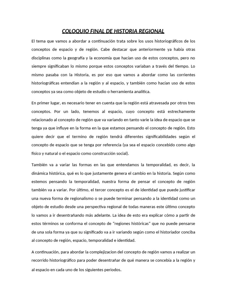 Coloquio Final de Historia Regional | PDF | Espacio | Historiografía