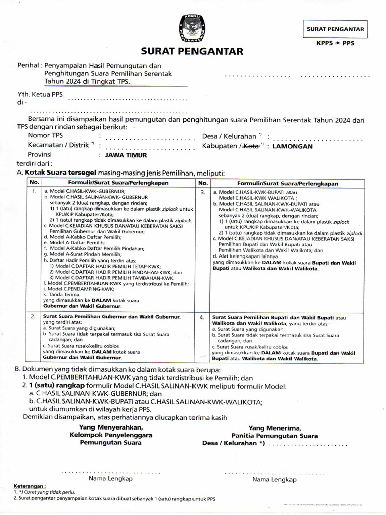 SURAT PENGANTAR KPPS - PPS | PDF
