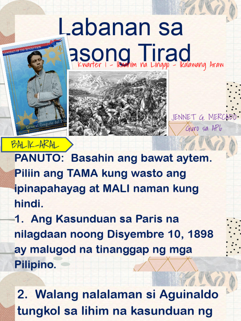 AP6 - Q1 - W6 - D2 - Labanan Sa Pasong Tirad | PDF
