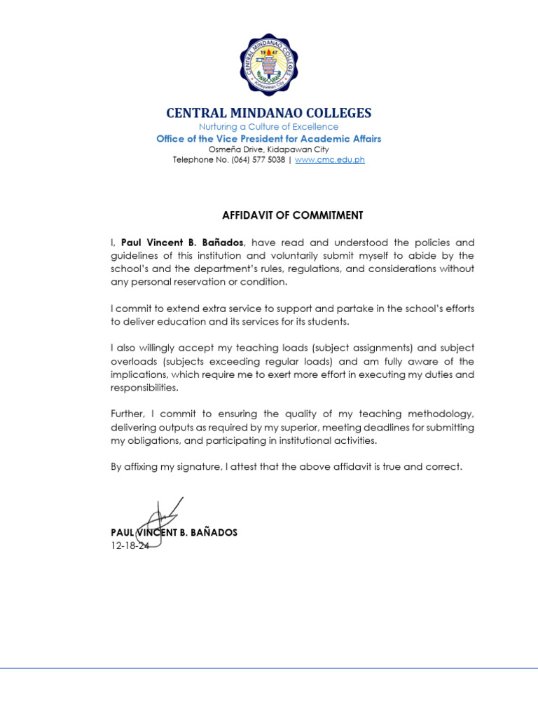 New Affidavit of Commitment | PDF