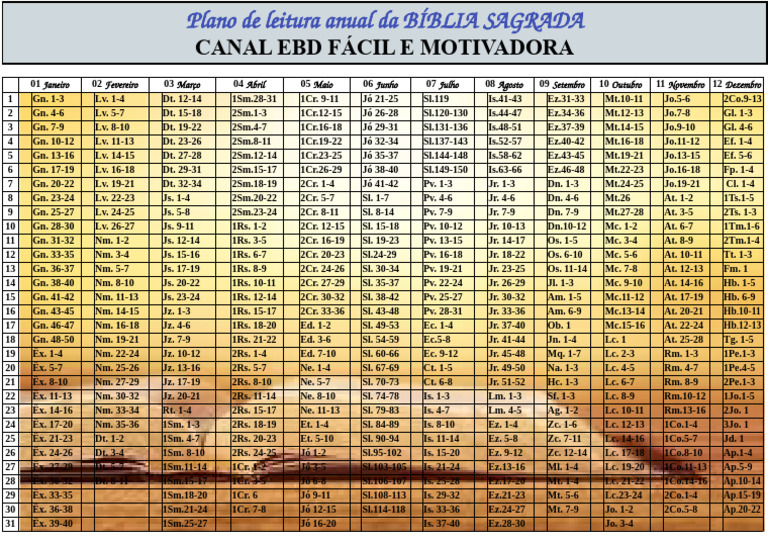 Plano Anual de Leitura Da Bíblia Sagrada 2025 | PDF