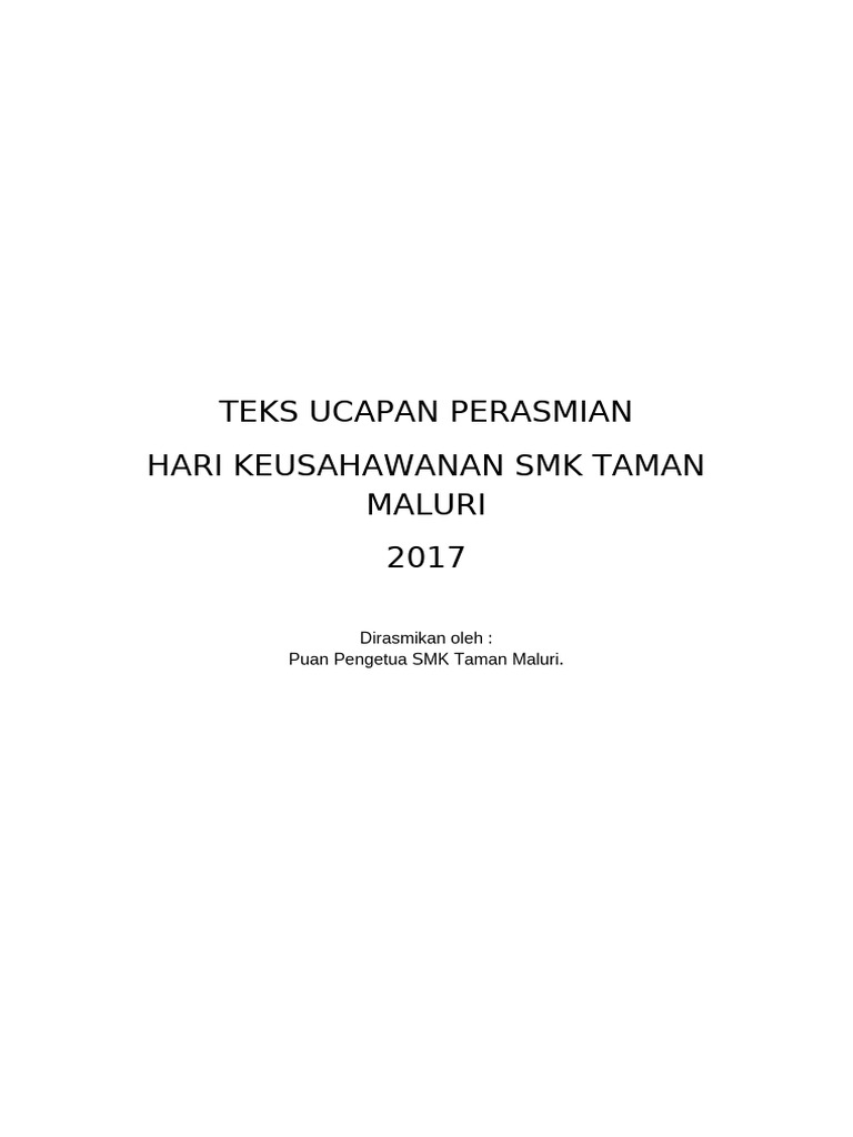 Teks Ucapan Perasmian Hari Keusahawanan | PDF