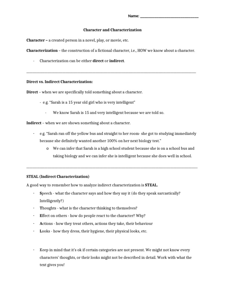Character and Characterization 1P UPDATED | PDF