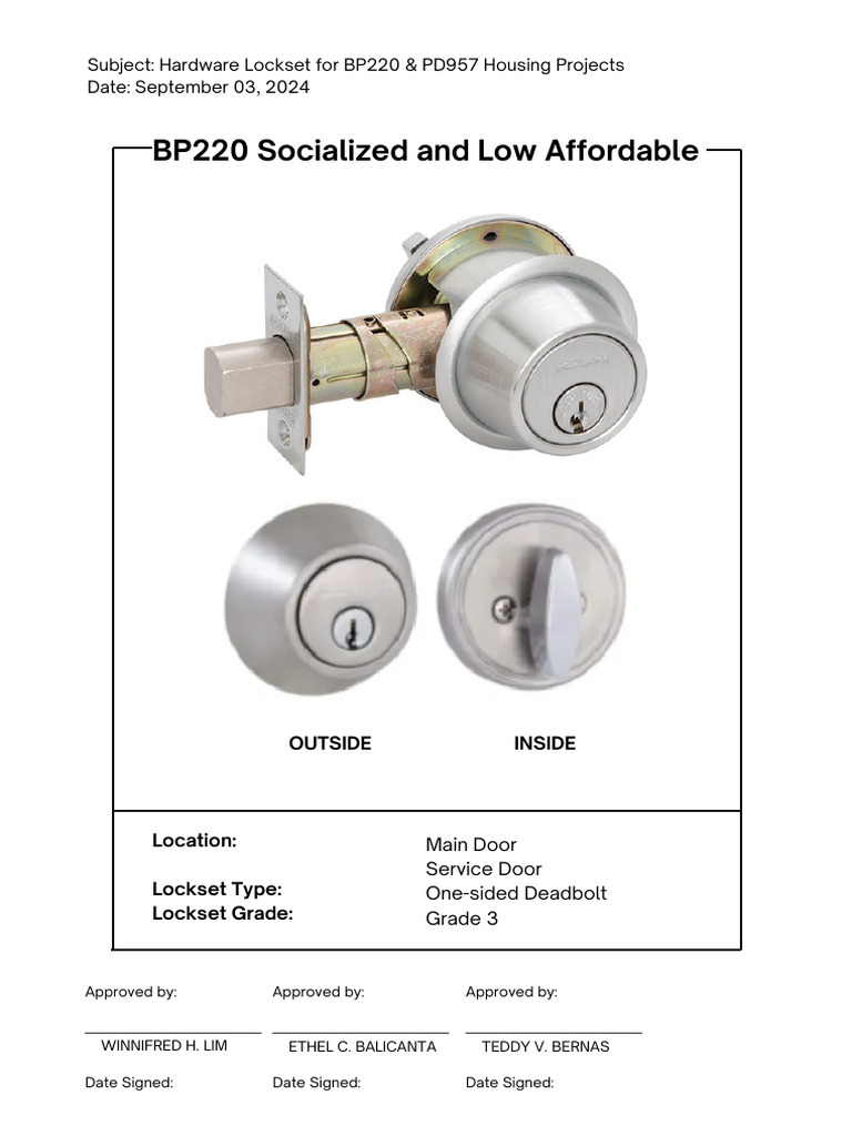 03.092024 - Hardware Lockets For BP220-PD957 Housing Projects 1 | PDF