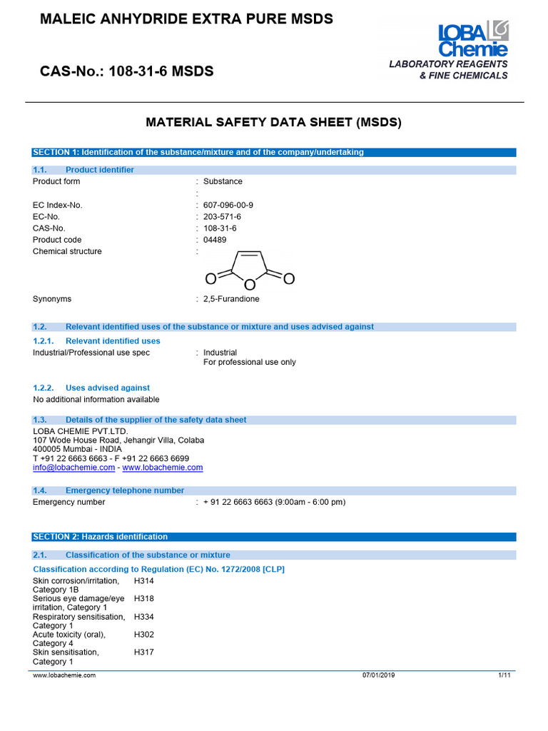 MSDS-MALEIC-ANHYDRIDE-CASNO-108-31-04489-EN | PDF | Dangerous Goods | Allergy