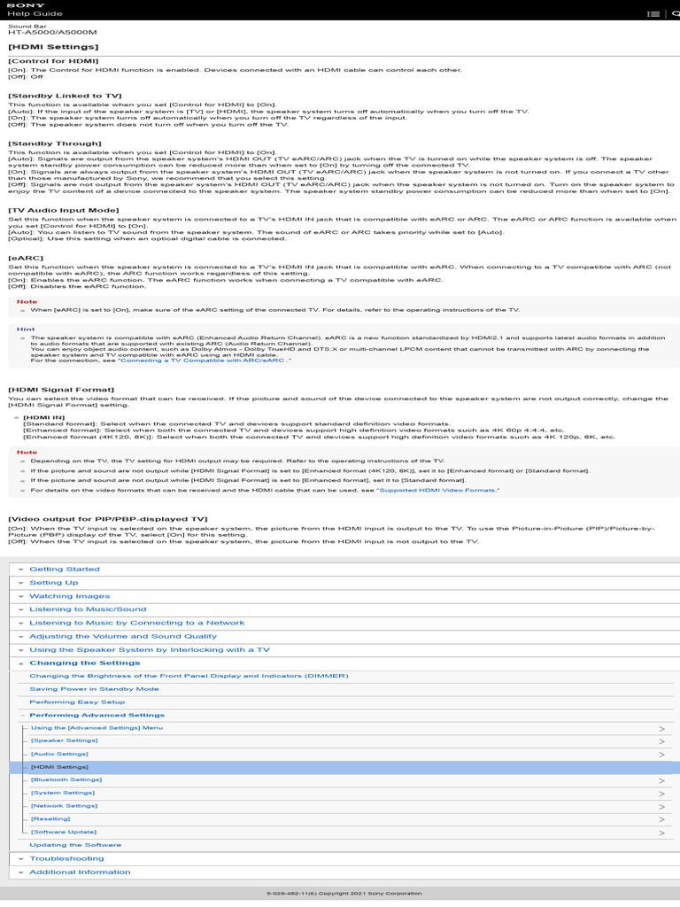 IMPORTANT HT-A5000 - A5000M - Help Guide - (HDMI Settings) | PDF | Hdmi | Television