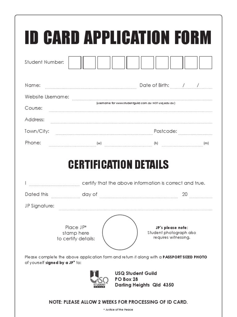 USQ Student ID Card Application Form | PDF