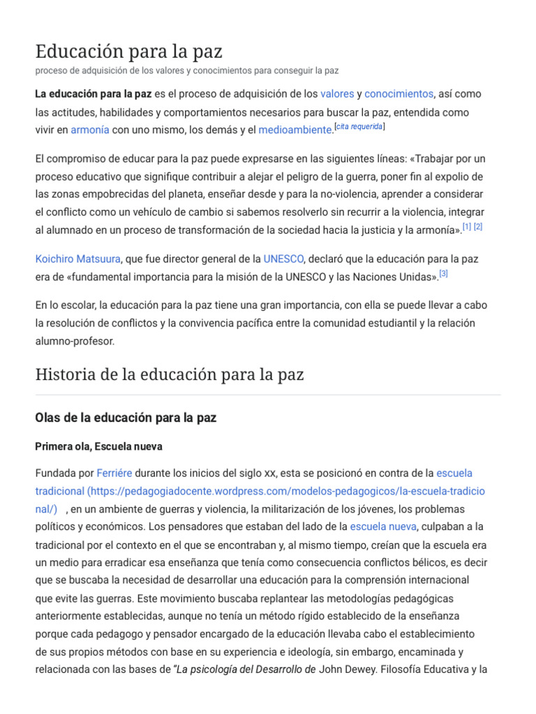 Educación para la paz - Wikipedia, la enciclopedia libre | PDF ...