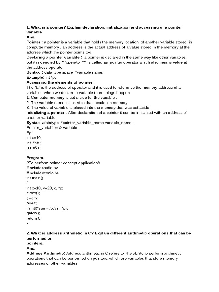 Unit - 4 Essay Questions | PDF | Pointer (Computer Programming) | Integer (Computer Science)