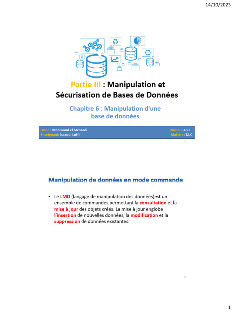 Manipulation de Bases de Données SQL | PDF | Bases de données | Gestion ...